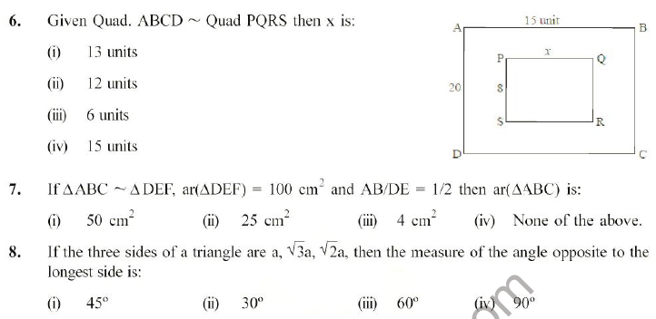 CBSE Class 10 Mathematics Triangles MCQs Set B, Multiple Choice ... CBSE Class 10 Mathematics Triangles MCQs Set B, Multiple Choice ...